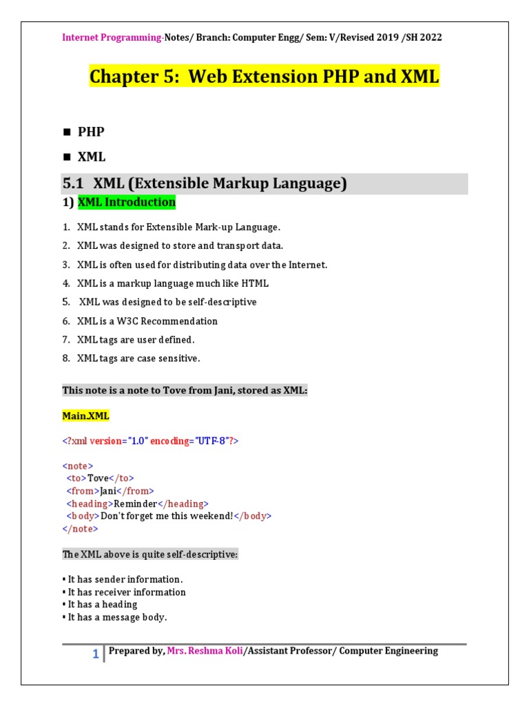 IP-Chapter-5-PHP and XML-Notes-SH 2022-Prepared by Reshma Koli | PDF ...
