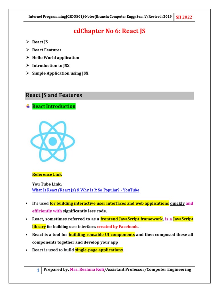 IP - Chapter No 6-React JS-SH 2022-Prepared by Reshma Koli | PDF ...