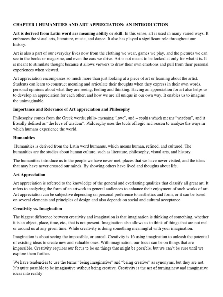 Chapter 1 Humanities and Art Appreciation | PDF | The Arts | Fine Art