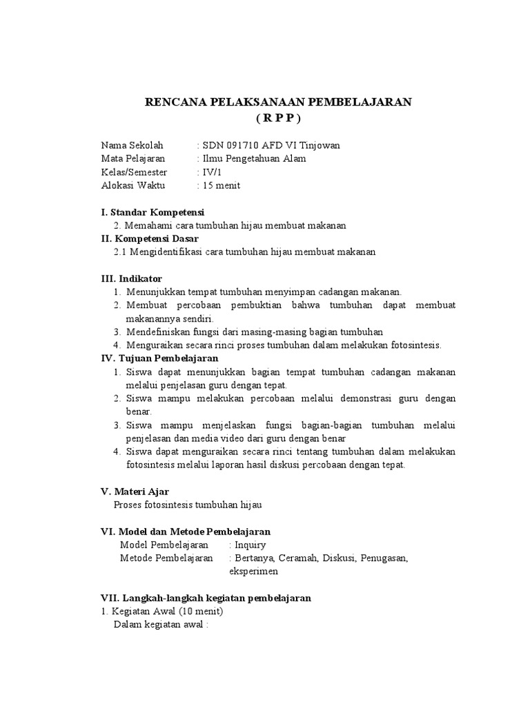 Contoh RPP KTSP 2006 Inquiry Ipa | PDF