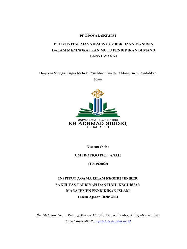 Proposal Skripsi Kualitatif-Umi Rofiqotul Janah t20193060 | PDF