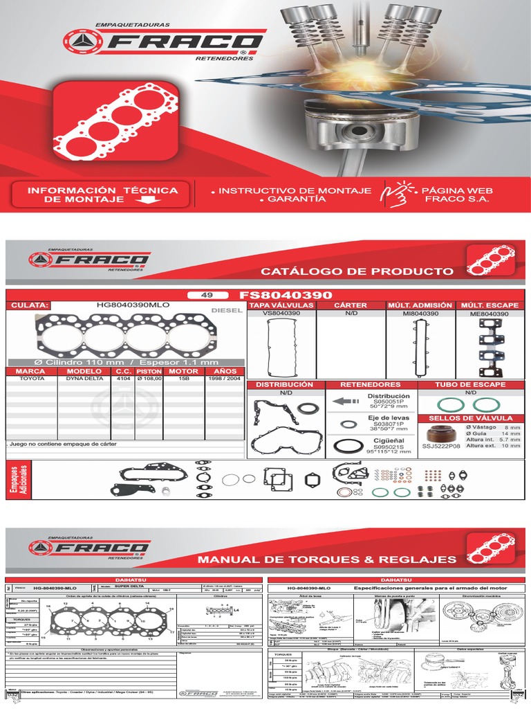 Catálogo de productos y manual de torques y reglajes para motores ...