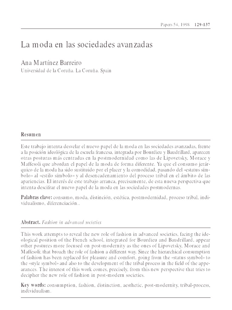 La Moda en Las Sociedades Avanzadas | PDF | Consumismo | Sociedad