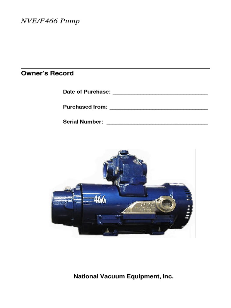 Vacuum Nve 466 Owners Manual | PDF | Pump | Screw