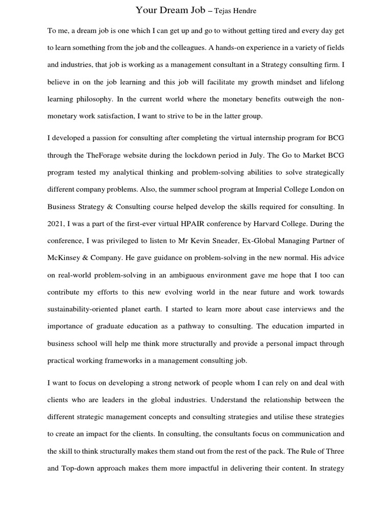 Path to My Dream Job in Consulting | PDF | Strategic Management ...