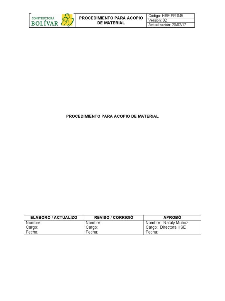 Procedimiento de Acopio de Materiales | PDF