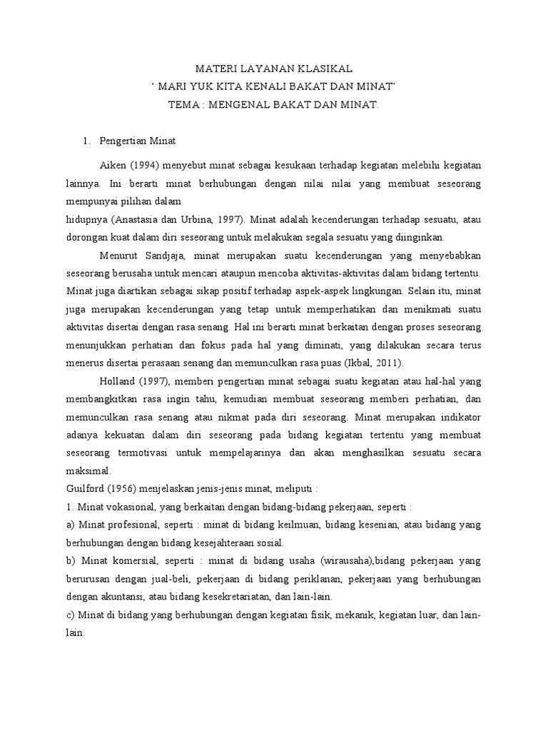 Materi Bakat Minat - Hilda Sastri | PDF