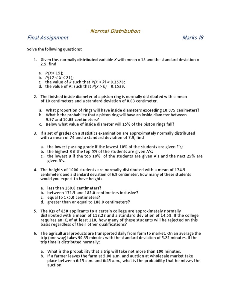 Assignment Norm Dist | PDF | Standard Deviation | Normal Distribution