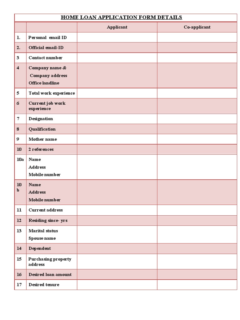 Home Loan Application Form Details | PDF