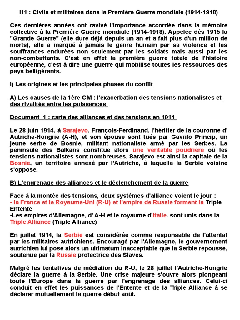 Cours 1ère GM Complet | PDF | Première guerre mondiale | Guerre de ...