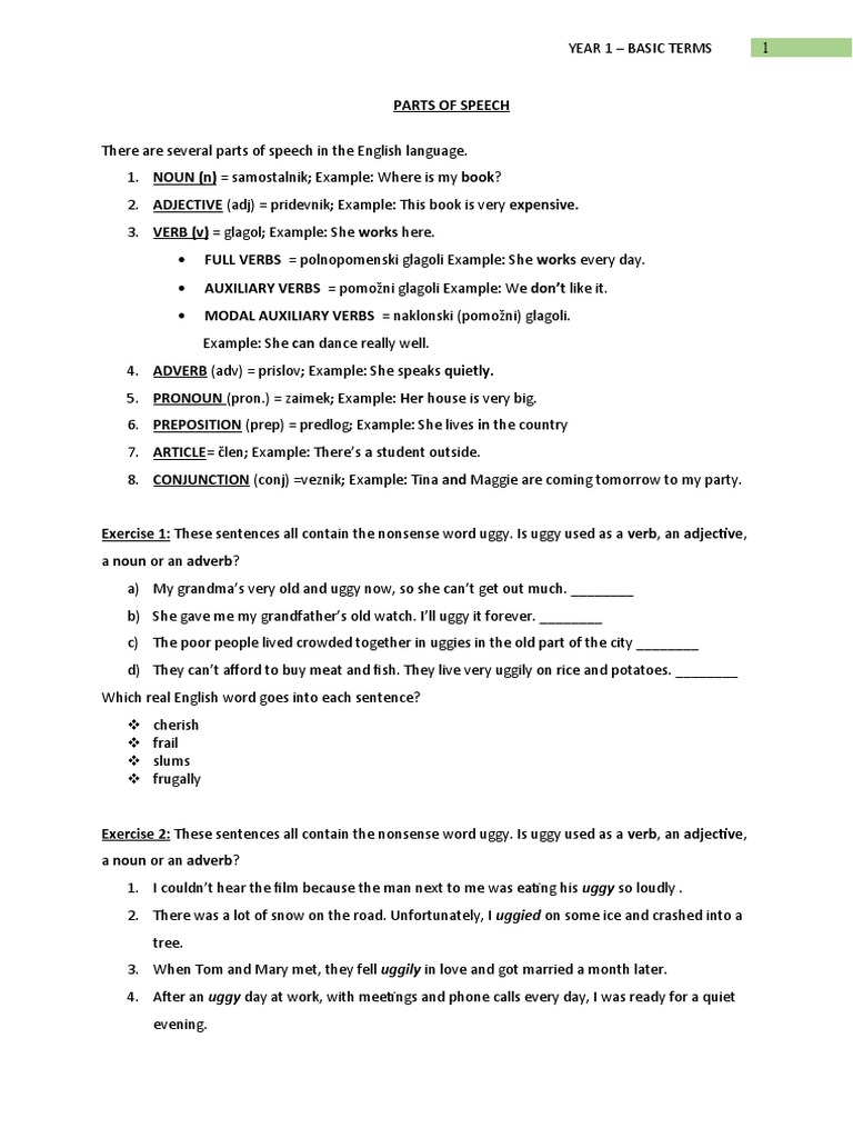 PARTS OF SPEECH - With - The - KEY | PDF | Part Of Speech | Verb