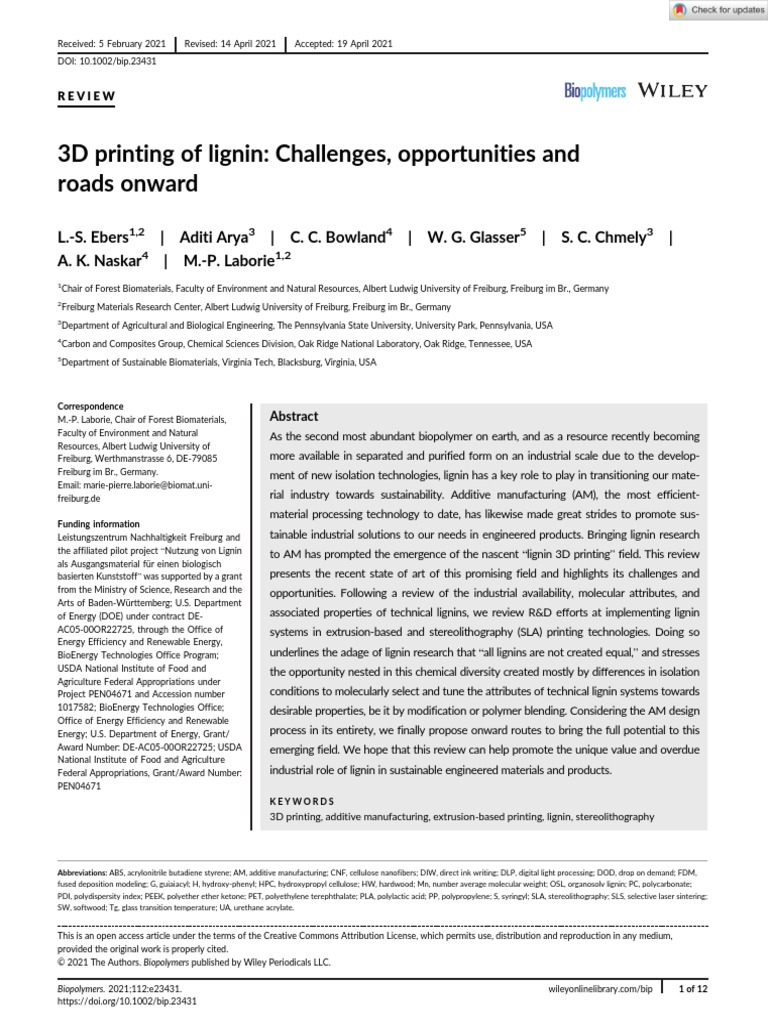 3D Printing of Lignin Challenges Opportunities and Roads Onward | PDF ...