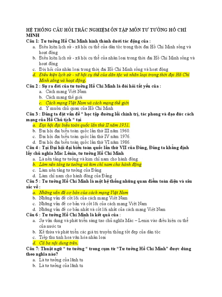 HT Cau Hoi Trac Nghiem TTHCM | PDF