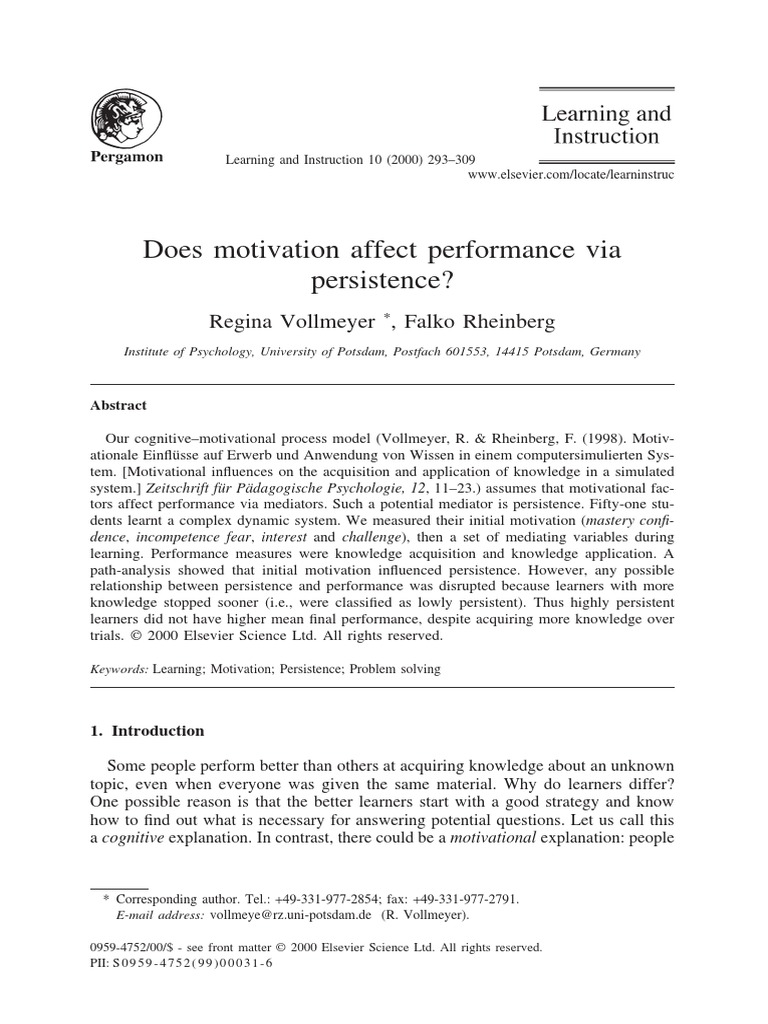 Does Motivation Affect Performance Via Persistence | PDF | Learning ...