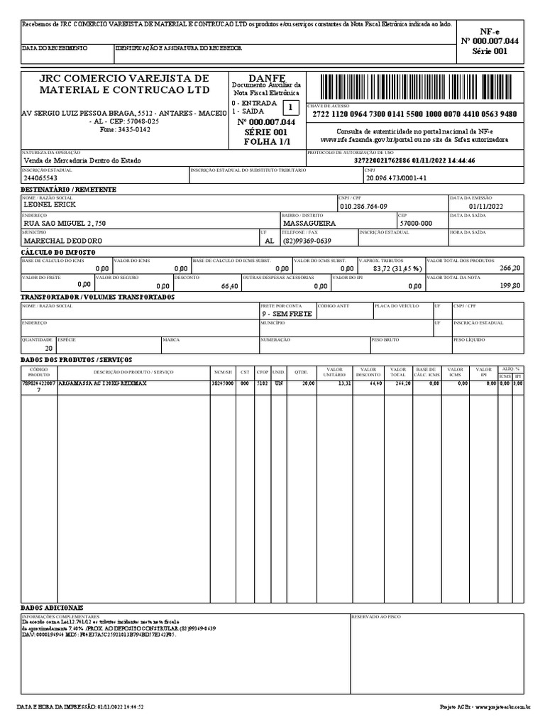 Leonel - Nota Argamassa | PDF | Recibo | Comércio