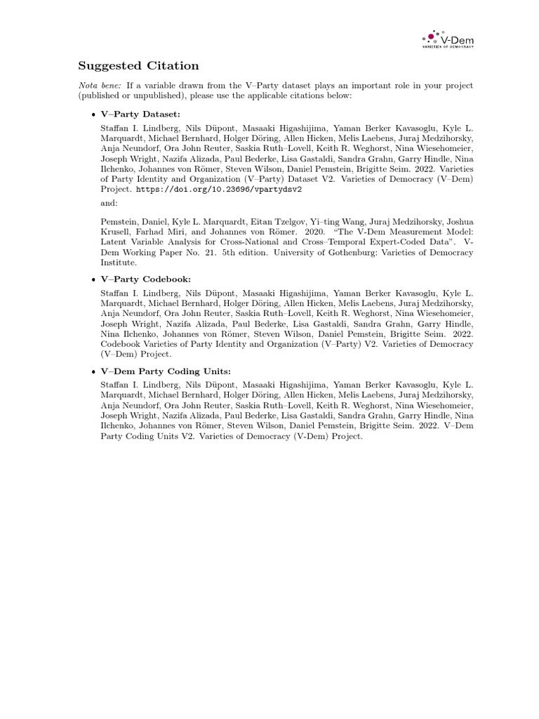 V-Party Dataset Citation Guide | PDF | Political Science