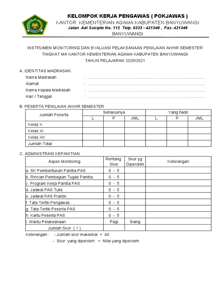 Instrumen Monitoring PAS 2020 | PDF