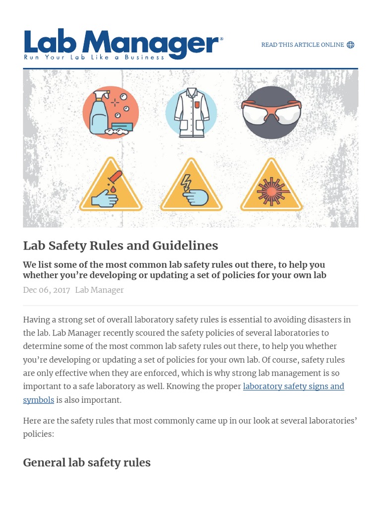 Lab Safety Rules and Guidelines | Download Free PDF | Laboratories ...