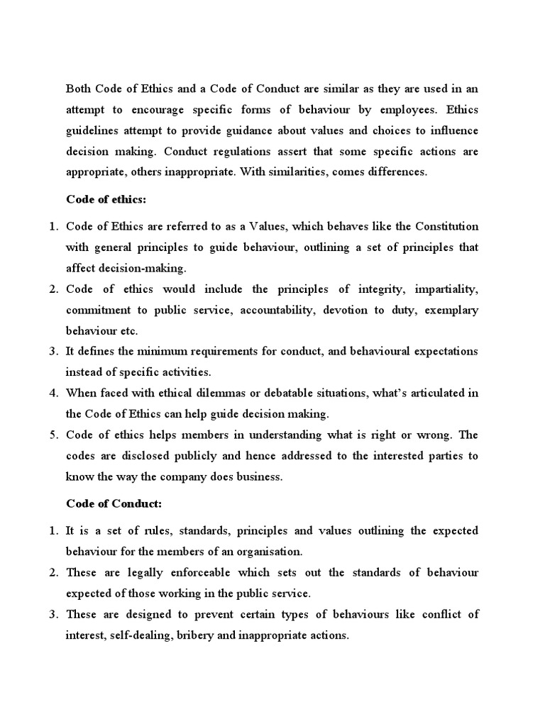 Distinguishing Code of Ethics vs Conduct | PDF | Employment | Decision ...