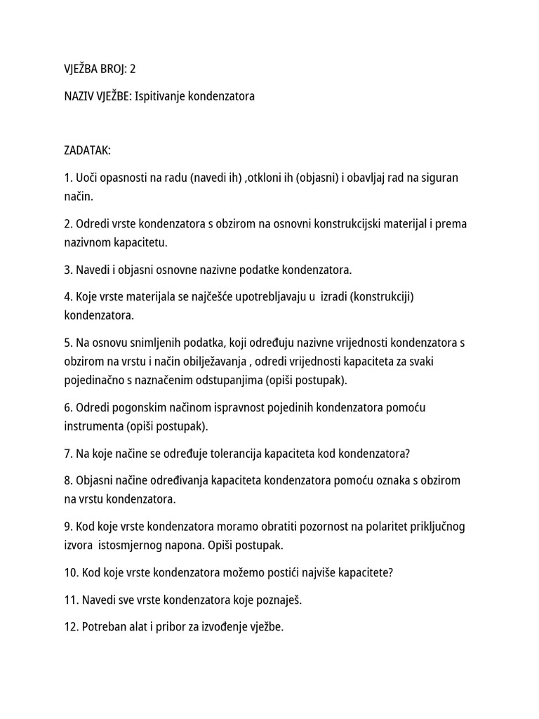 Vjezba Kondenzatori | PDF