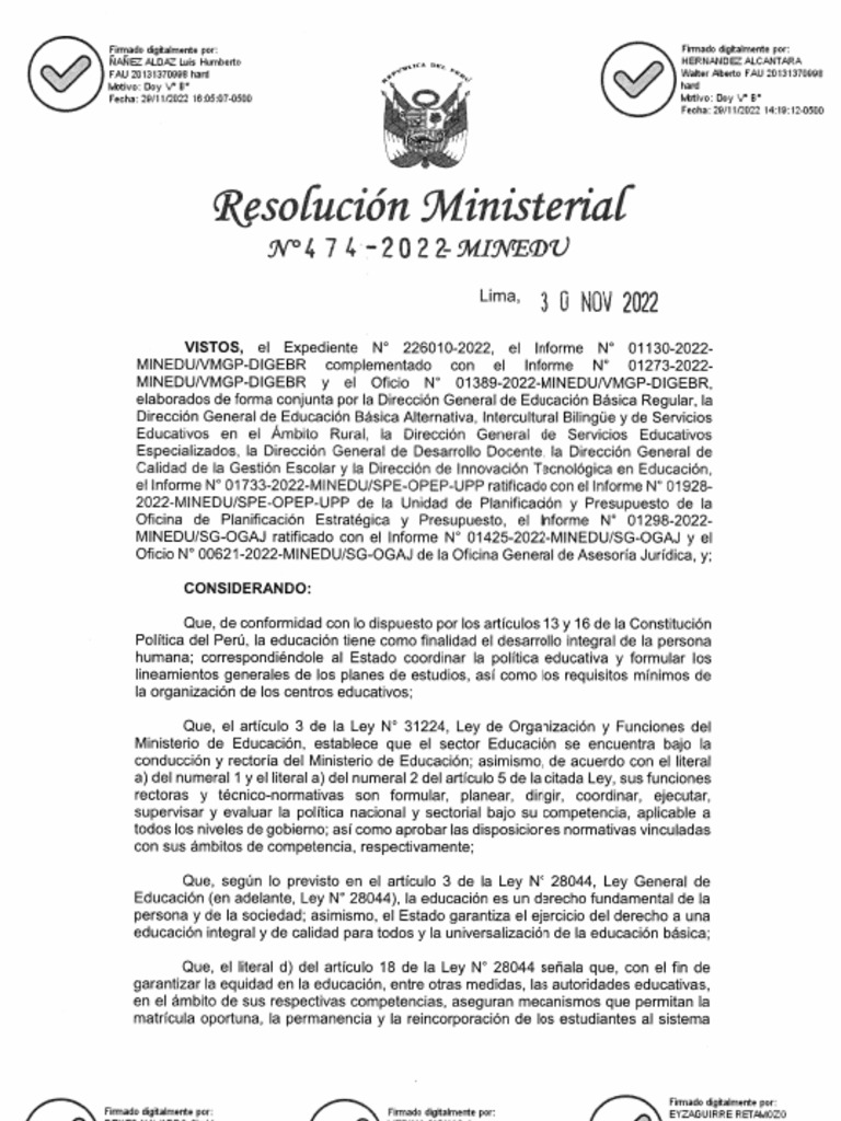 RM #474-2022-Minedu PDF | PDF