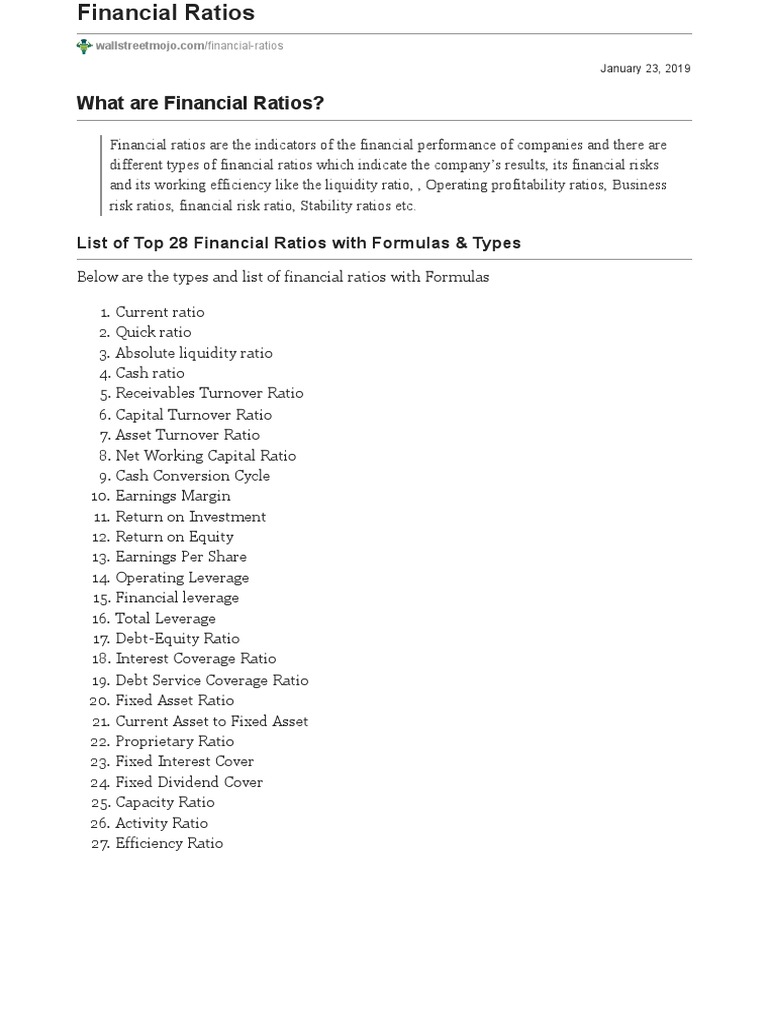 Financial Ratios: Types and Formulas | PDF | Working Capital ...