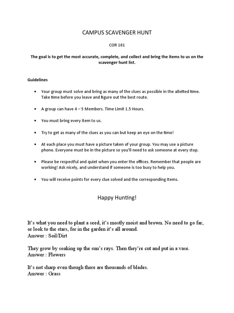 Campus Scavenger Hunt | PDF