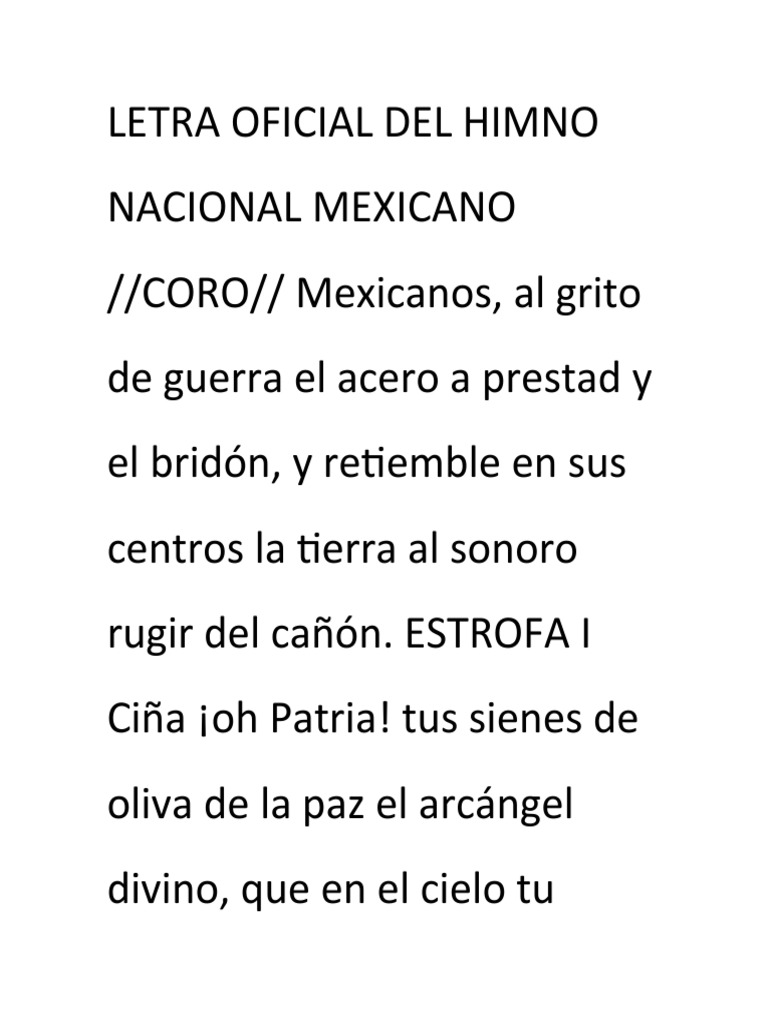 Letra Oficial Del Himno Nacional Mexicano | PDF