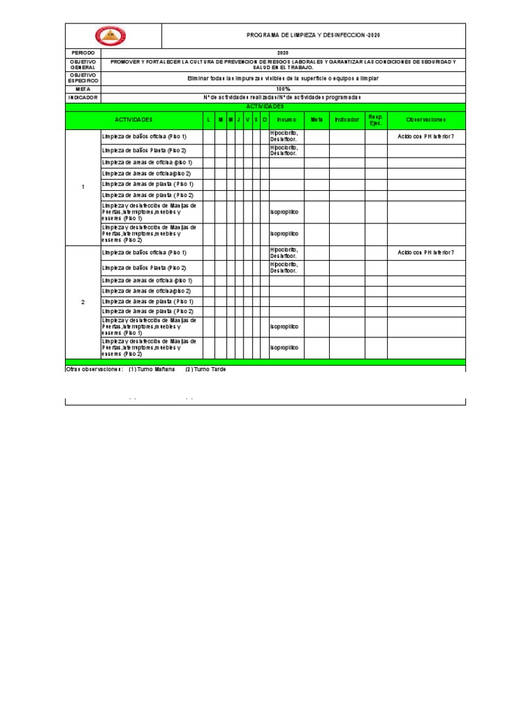 Programa de Limpieza y Desinfeccion | PDF | Ciencias de la Salud | La ...