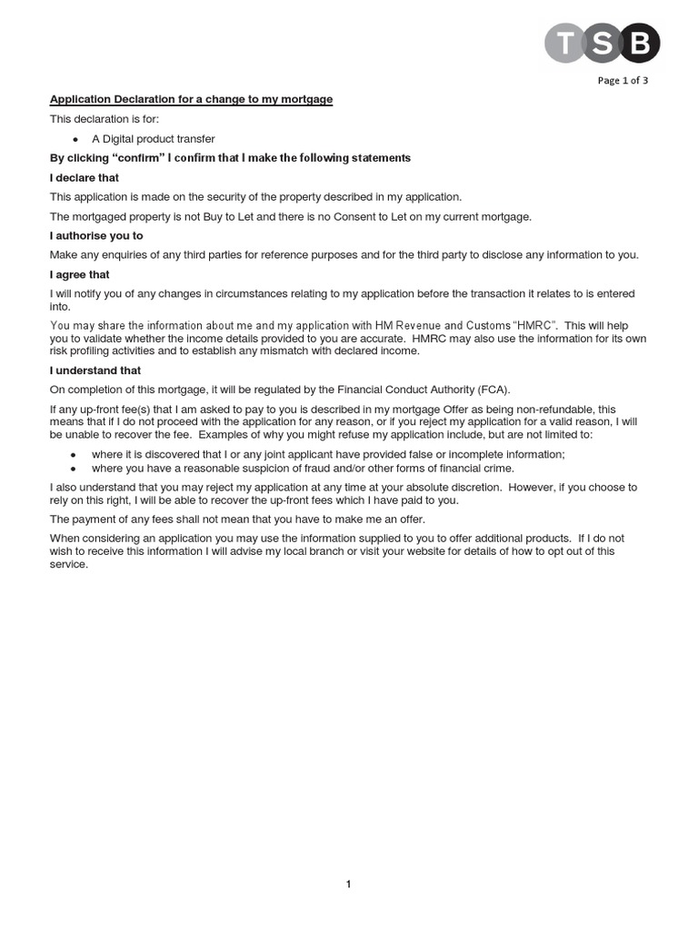 Digital Rate Switch Application Declaration | PDF | Mortgage Loan ...