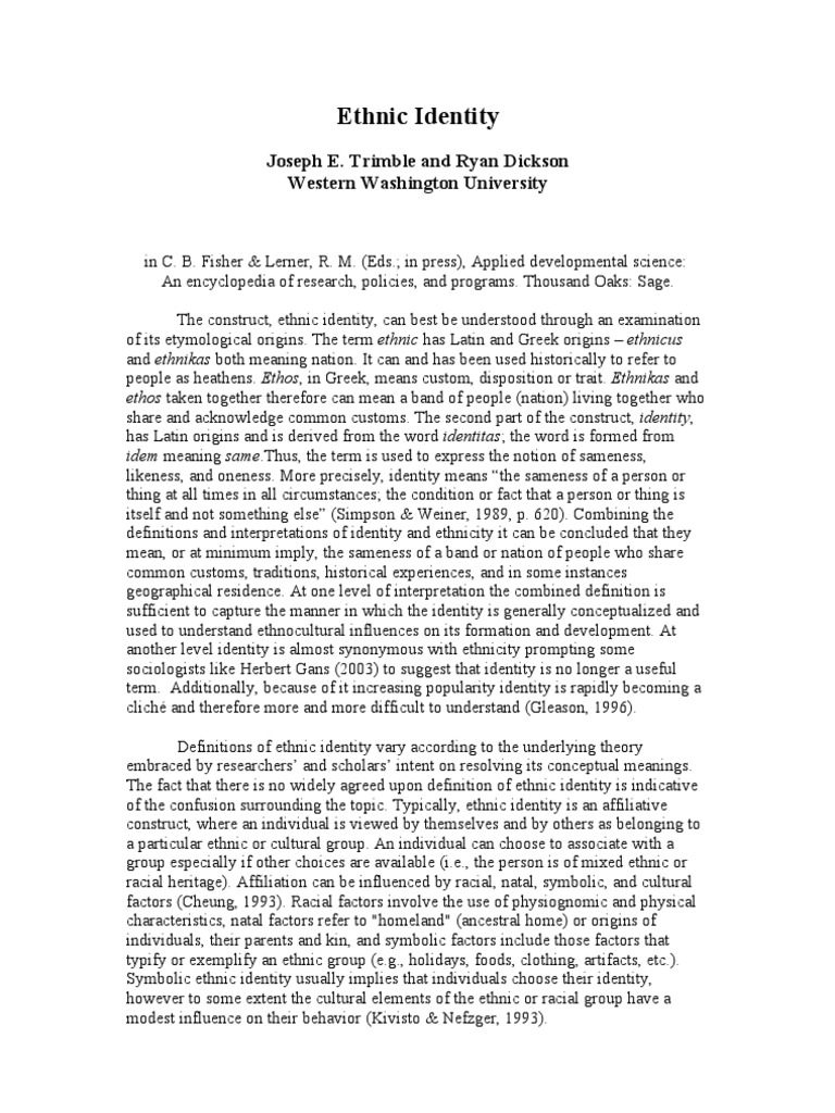 Ethnic Identity Definition | PDF | Identity (Social Science) | Ethnic ...