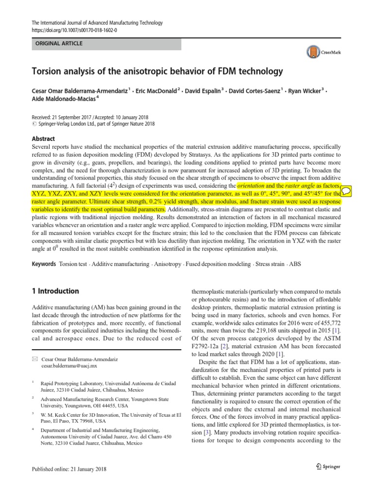 Torsion Analysis of The Anisotropic Behavior of FDM Technology | PDF | Technology & Engineering