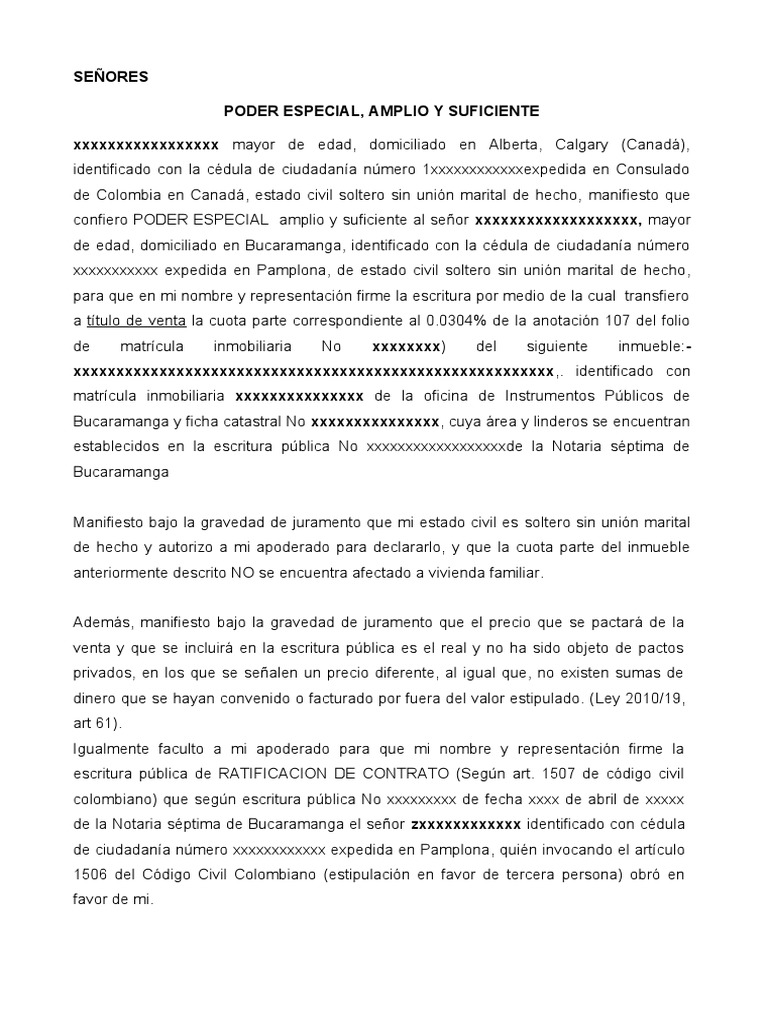 Formato Poder | PDF | Derecho Civil (Common Law) | Ley común