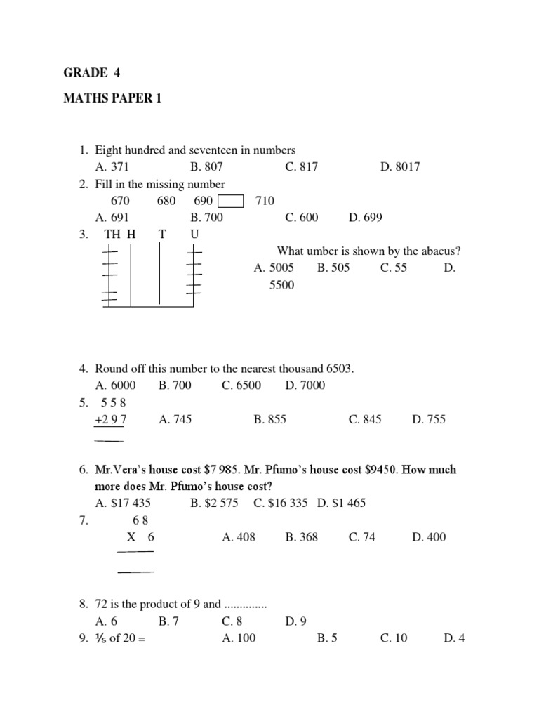 Grade 4 Maths 1 | PDF | Arithmetic | Elementary Geometry