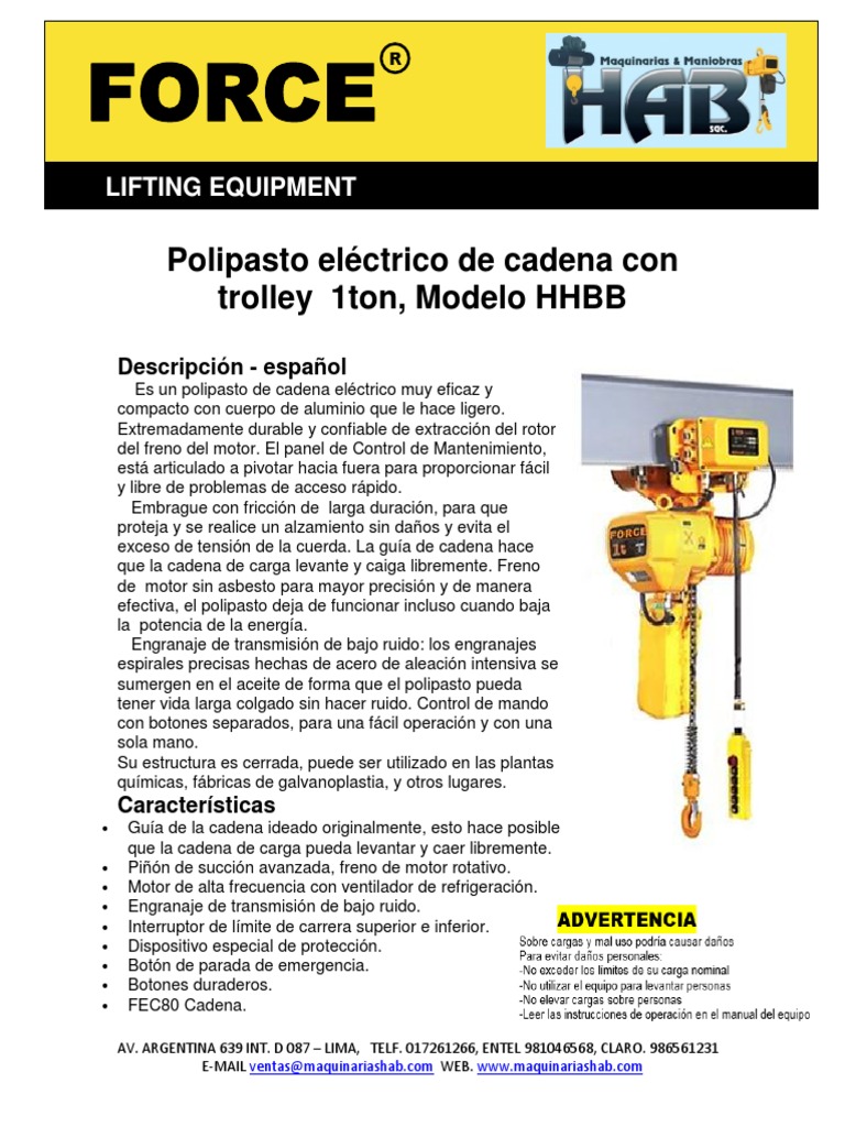 1 Ton Con Trolley Force | PDF | Engranaje | Máquinas