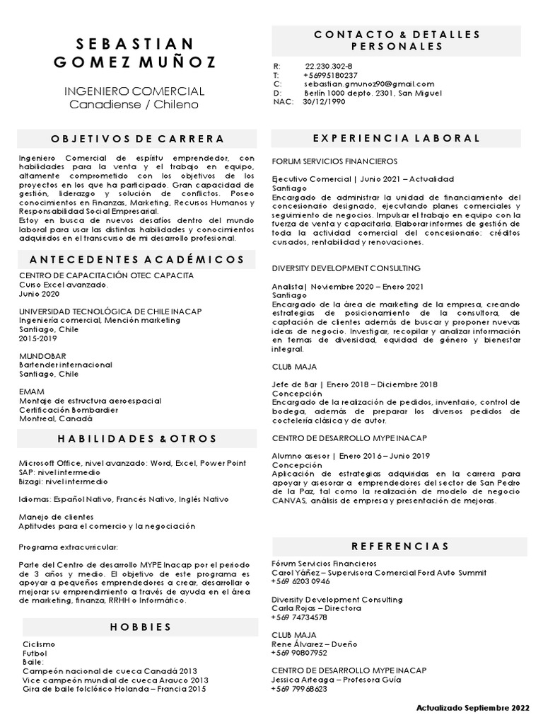 Formato CV | Descargar gratis PDF | Marketing | Iniciativa empresarial