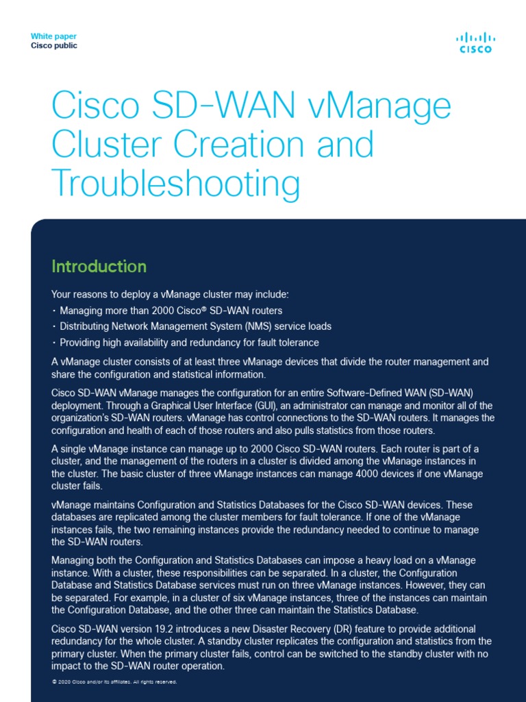 Cisco Sd-Wan Vmanage Cluster Creation and Troubleshooting | PDF | Backup | Computer Cluster