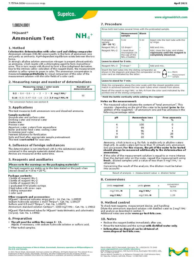 Ammonium Test: Mquant | PDF | Ammonium | Ph