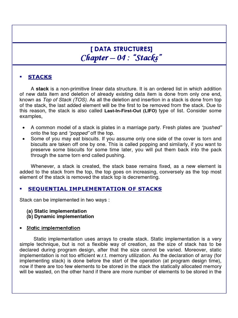 Printed Stack | Download Free PDF | Pointer (Computer Programming) | Array Data Structure