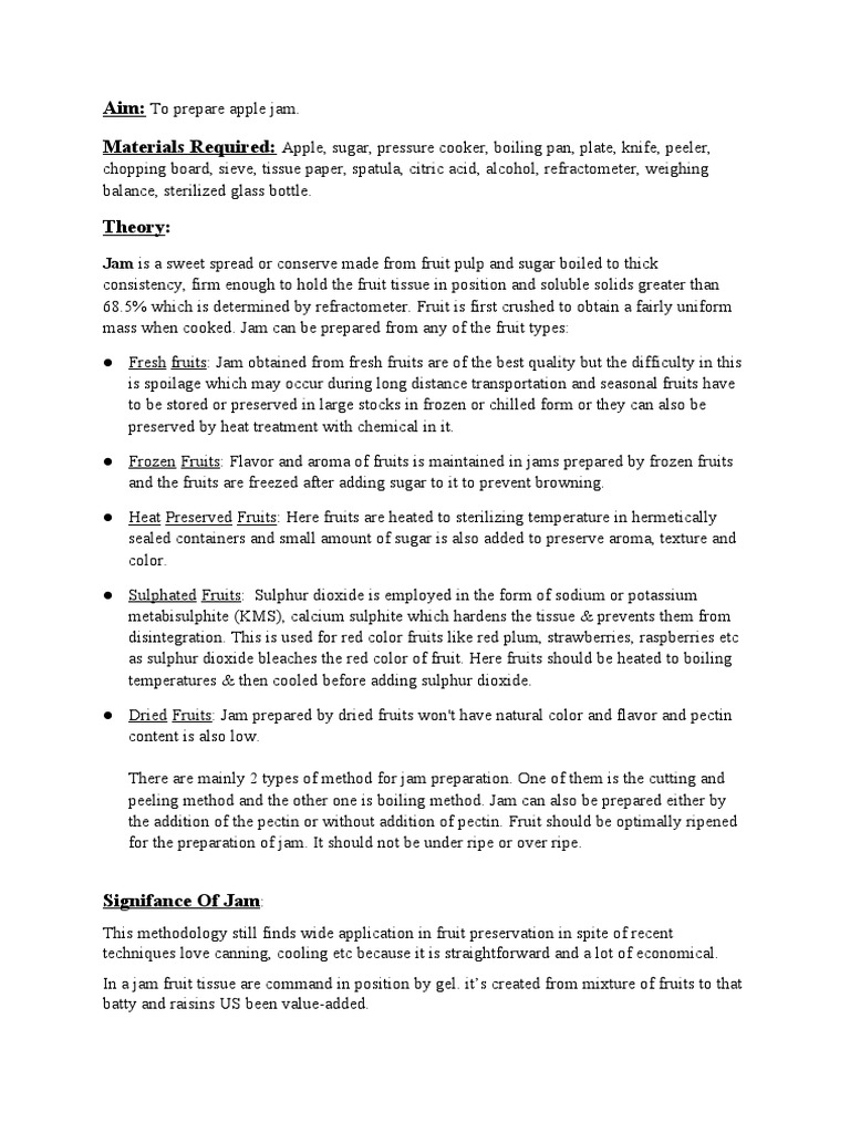Aim: Materials Required:: Jam Is A Sweet Spread or Conserve Made From ...