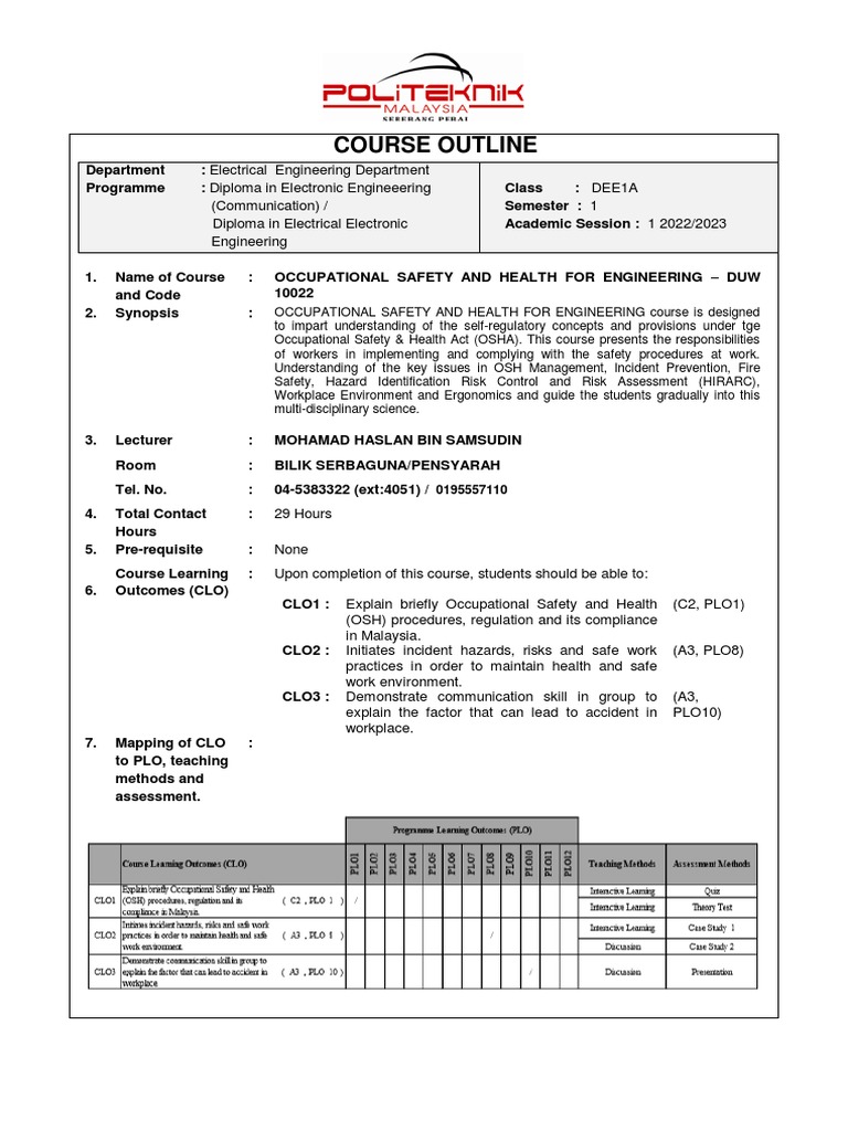 1 DUW10022-COURSE OUTLINE 1 2022 2023 (PPL-04 (2b) (21-09-21) | PDF ...