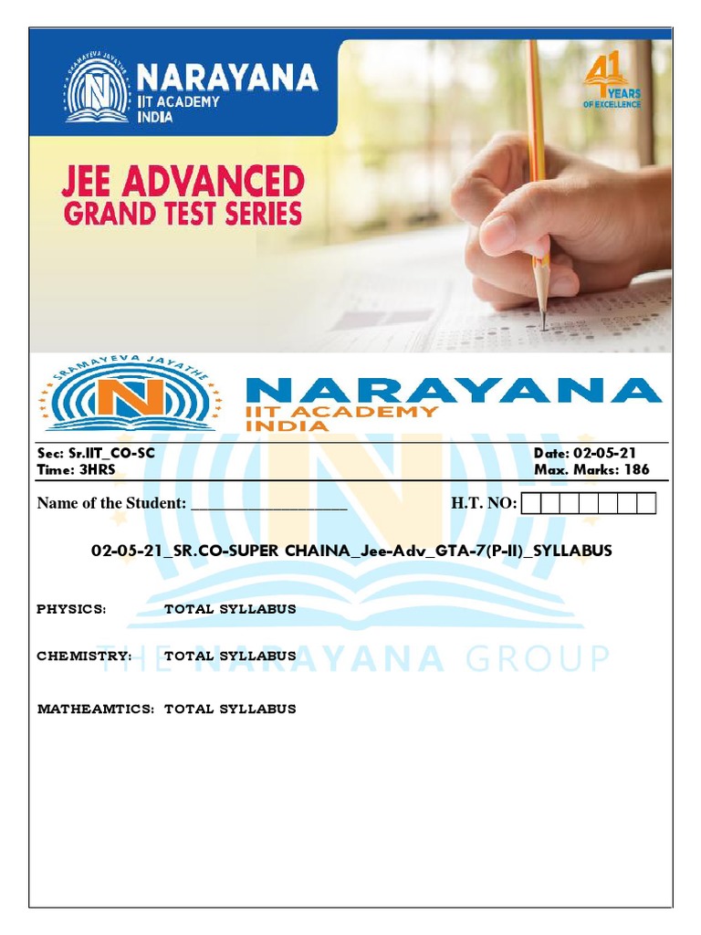 02.05.21 SR - CO-SC Jee Adv 2016 P2 GTA-7 P-II QP | PDF | Rotation Around A Fixed Axis | Atomic ...