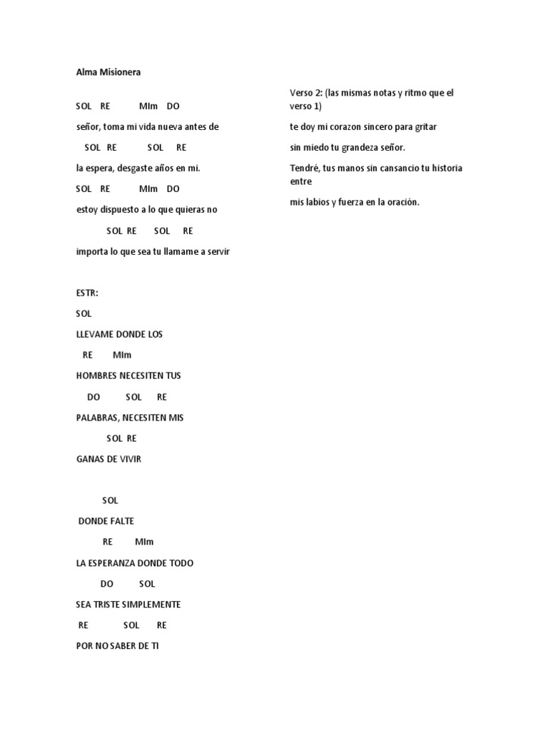Alma Misionera Canto | PDF | Acorde (Música) | Guitarras