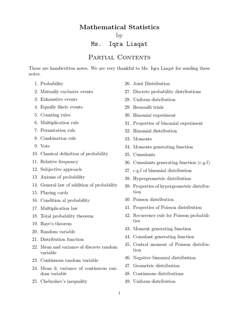 Mathematical Statistics Notes | PDF | Probability Distribution | Normal ...