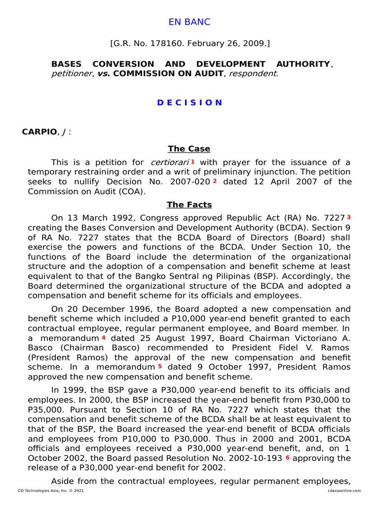 Bases Conversion and Development Authority v. Commission On Audit | PDF