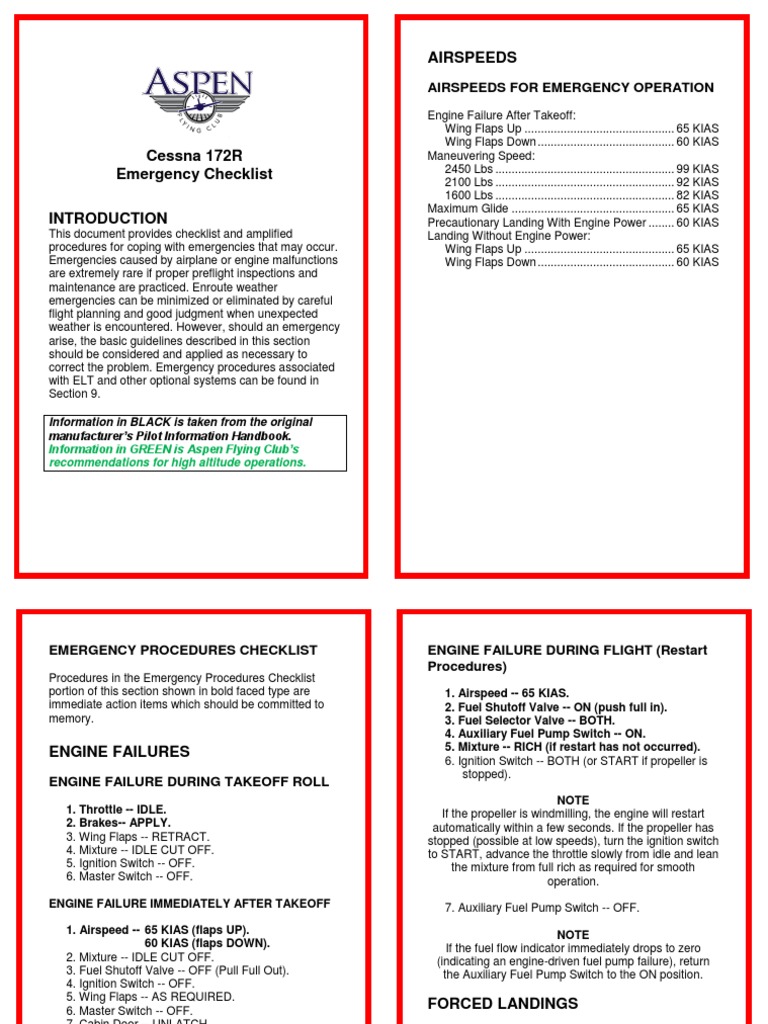 172R Emergency Checklist FINAL | PDF | Throttle | Aerospace