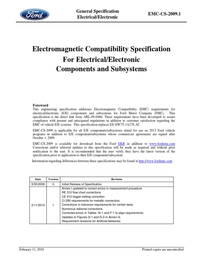 Ford EMC CS 2009rev1 | Download Free PDF | Electromagnetic ...