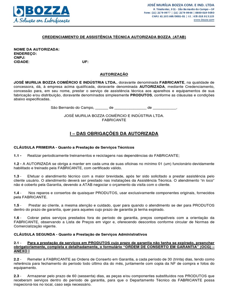 Credenciamento de Assistência Técnica Bozza | PDF | Empréstimos | Economias