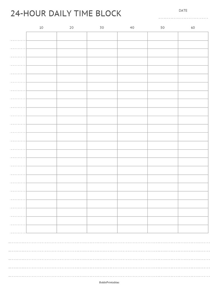 24-Hour Daily Time Block - Portrait - Blank Hours | PDF