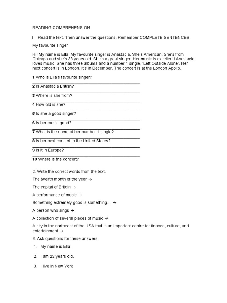 READING COMPREHENSION 1º Eso LUCÍA 2 | PDF